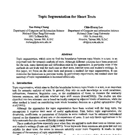 Topic Segmentation For Short Texts Acl Anthology