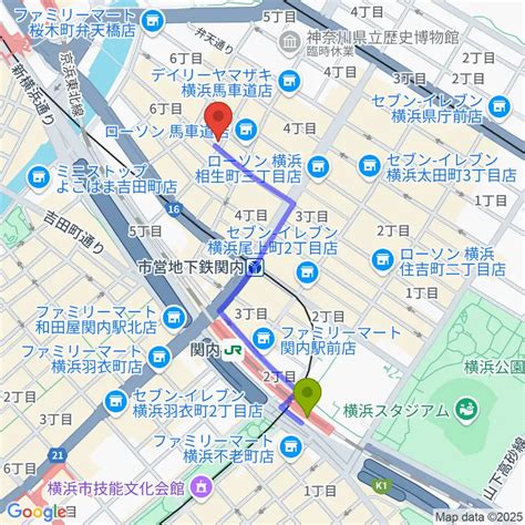 関内駅から横浜エアジンへのルートマップ Mdata