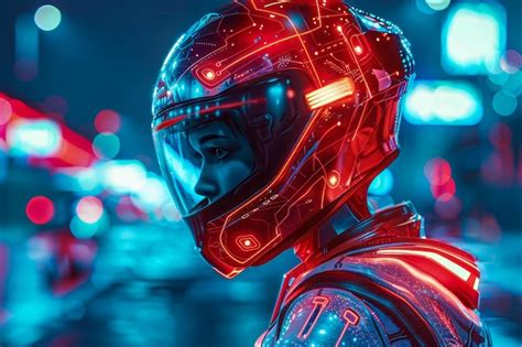 Premium Photo Futuristic Cyberpunk Motorcycle Rider With Neon Lights