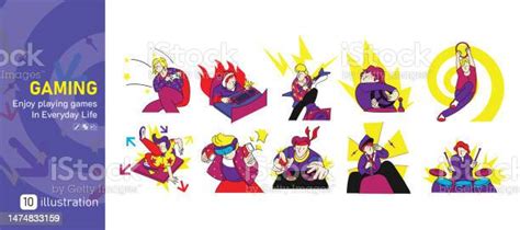 게임 일러스트 세트 게임 활동을 하는 사람들의 그룹 그래픽 만화 스타일 번들 팩 게이머에 대한 스톡 벡터 아트 및 기타 이미지 게이머 등장인물 여가활동 게임 Istock