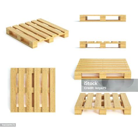 흰색 배경 3d 렌더링에 격리된 나무 팔레트 다양한 보기 화물운반대에 대한 스톡 사진 및 기타 이미지 화물운반대 목재 재료