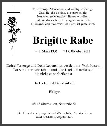 Traueranzeigen Von Brigitte Rabe Trauer In NRW De