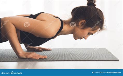 Woman Doing Plank Exercise Or Push Ups At Studio Stock Image Image Of