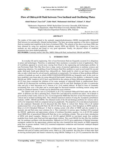 Pdf Flow Of Oldroyd B Fluid Between Two Inclined And Oscillating Plates