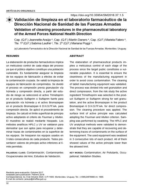Adminojsrsm 5 Original Validación De Limpieza En El Laboratorio Farmacéutico De La D N S Ff