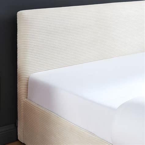 Lit Coffre 140x190 En Velours Côtelé Beige Avec Tête De Lit Et Sommier