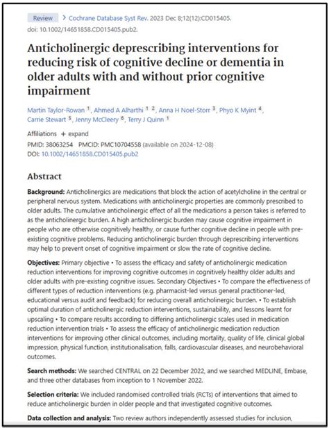 Anticholinergic Deprescribing Interventions For Reducing Risk Of