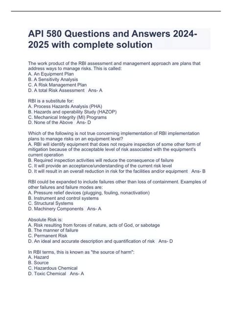 Api 580 Questions And Answers With Complete Solution Api 580 Stuvia Us