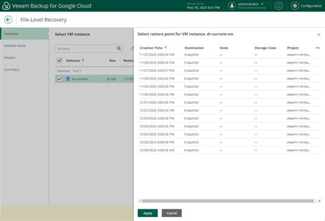 Step 2 Select Restore Point Veeam Backup For Google Cloud User Guide