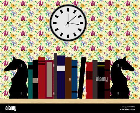 Bedroom Library Bookshelf With Wallpaper Background And A Clock