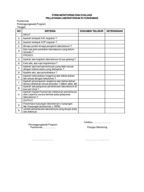 Form Monitoring Dan Evaluasi Laboratorium Pdf