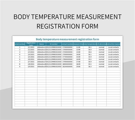 Body Temperature Measurement Registration Form Excel Template And Google Sheets File For Free