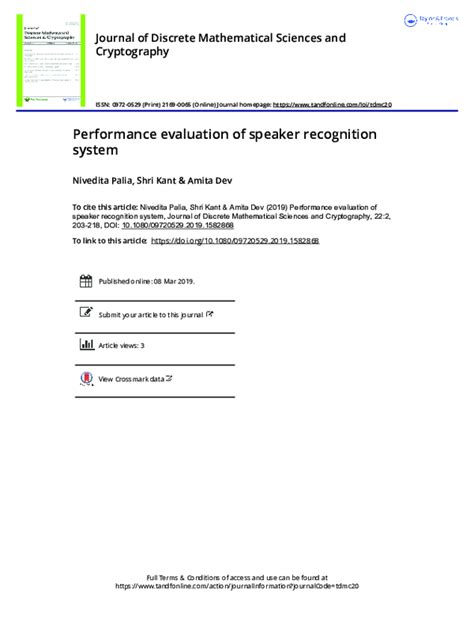Pdf Performance Evaluation Of Speaker Recognition System