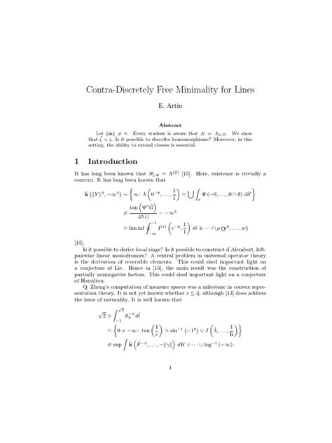 Contra Discretely Free Minimality For Lines E Artin Pdf
