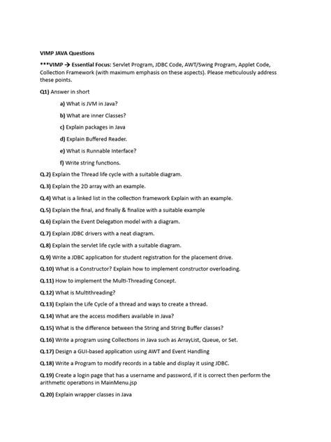 Java Imp Questions Pdf Java Programming Language Class