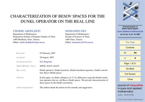 Pdf Characterization Of Besov Spaces For The Dunkl Operator On The