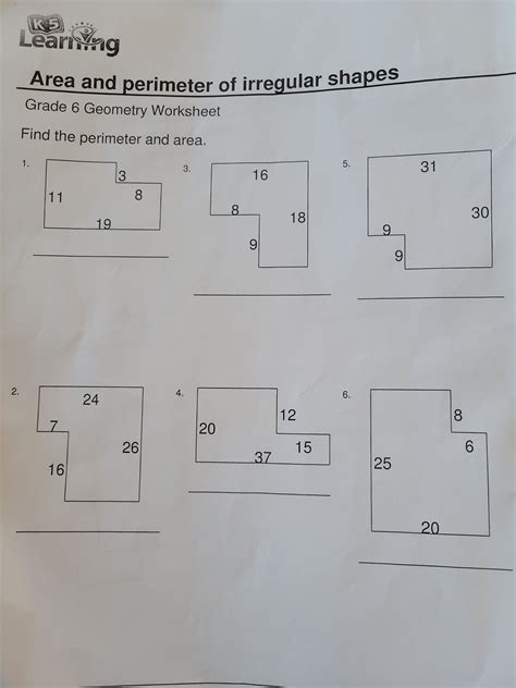 Solved K5 Learning Area And Perimeter Of Irregular Shapes Grade 6