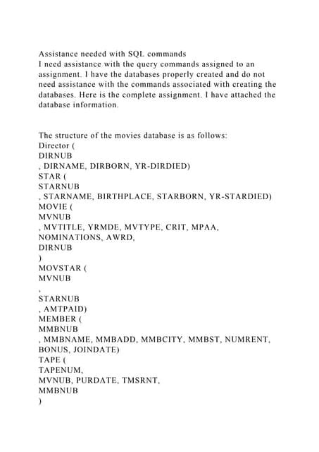 assistance needed with sql commandsi need assistance with the quer docx