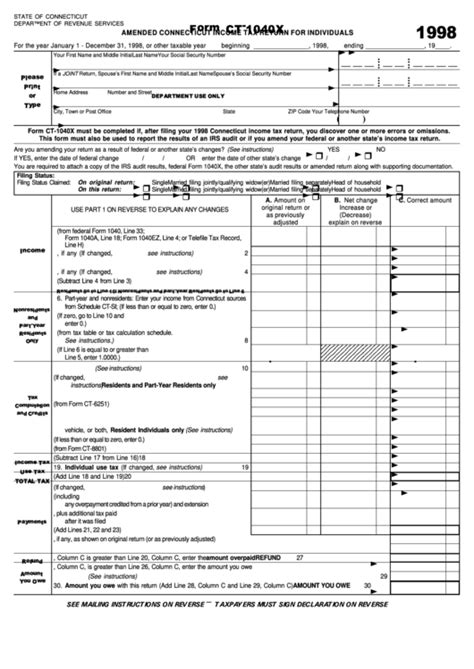 Fillable Form Ct 1040x Amended Connecticut Income Tax Return For