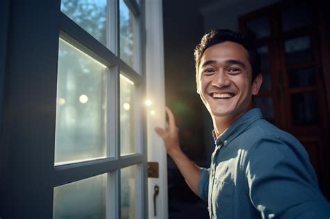 Premium AI Image Happy Man Opens Door To Welcome Neighbor In The Morning
