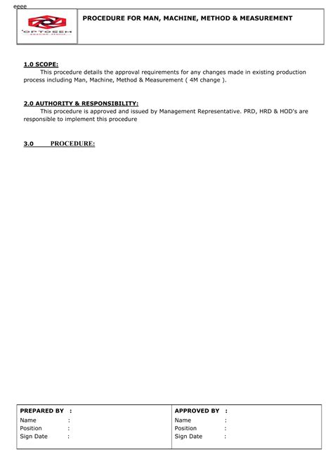 M Change Procedure PED