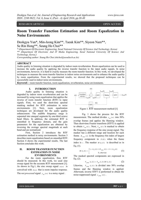 Room Transfer Function Estimation And Room Equalization In Noise Environments Pdf