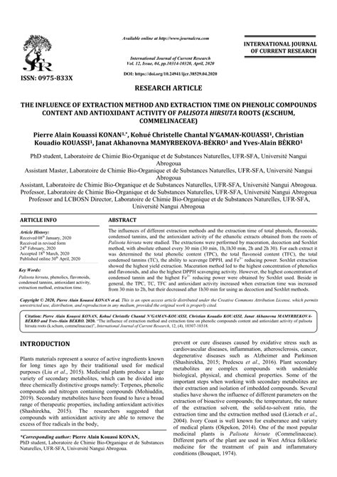 Pdf The Influence Of Extraction Method And Extraction Time On