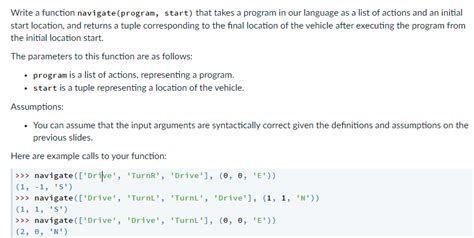 Solved Write A Function Navigate Program Start That Takes Chegg