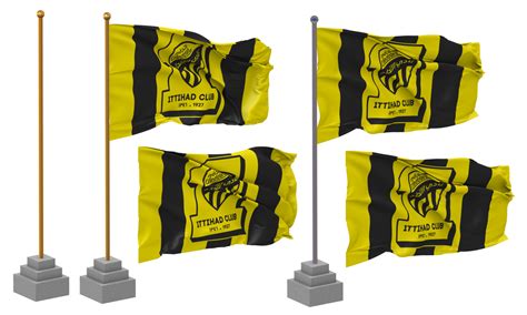 Al Ittihad Saudi Arabian Club Flag Waving Different Style With Stand
