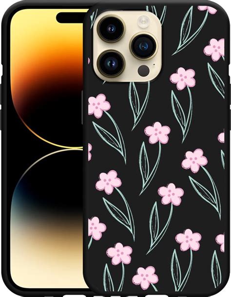 Cazy Hoesje Zwart Geschikt Voor IPhone 14 Pro Max Roze Bloemetjes Bol