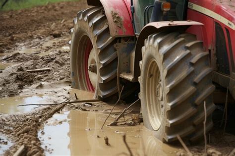 Premium Photo Tractor Stuck In Mud Wheel Partially Submerged