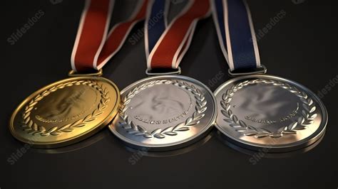 무료 금은 및 동메달 챔피언 상을 수상한 빛나는 승리 3d 렌더링 메달 Ppt 배경 Slidesdocs
