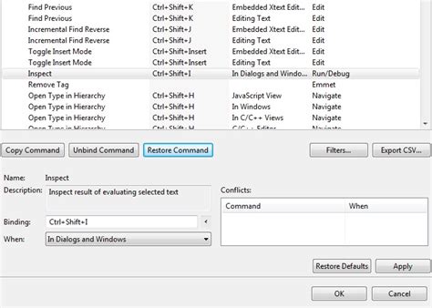 Android Eclipse Lost Shortcut For Inspect While Debugging Ctrlshift