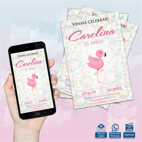 Convite Digital Flamingo Mod Lemary Criativa