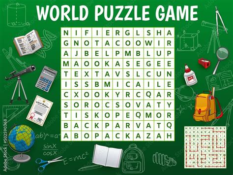 School Education Items Word Search Puzzle Game Vector Worksheet Quiz