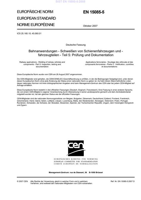 EN 15085-5:2007 - Railway applications - Welding of railway vehicles ...