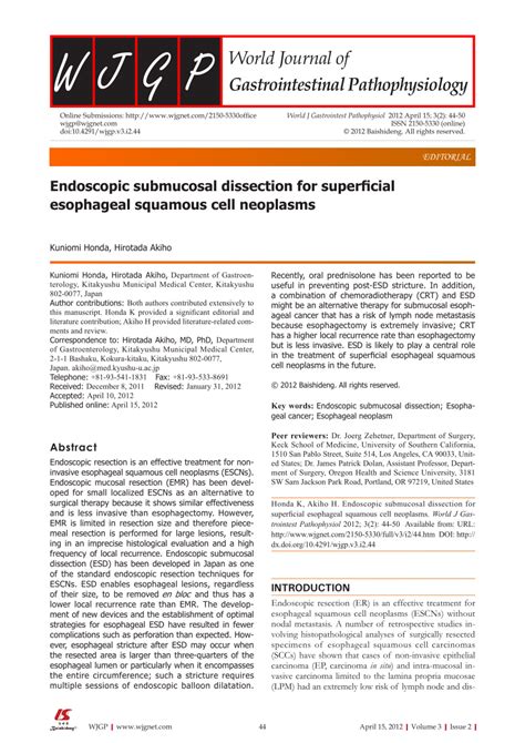 Pdf Endoscopic Submucosal Dissection For Superficial Esophageal Squamous Cell Neoplasms