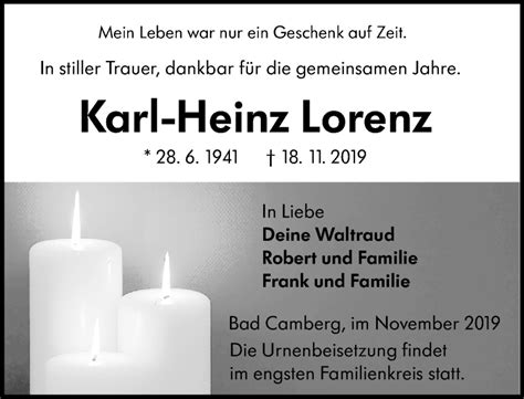 Traueranzeigen Von Karl Heinz Lorenz Vrm Trauer De