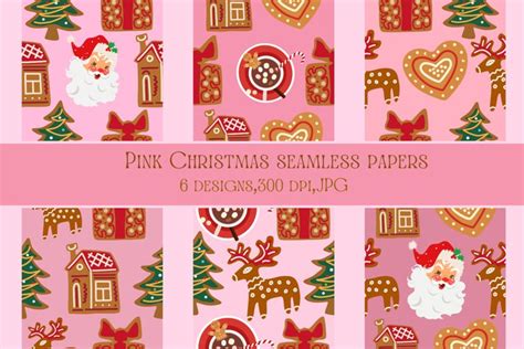 Pink Christmas Digital Paper Set Seamless Pattern 2154635