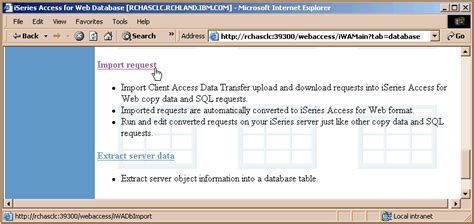 IBM Access For Web Database Import Access For Windows Data Transfer Request