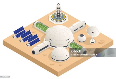 등각 투영 화성 식민지 생물 학적 테라포밍 파라테라포밍 화성에 인간 적응 우주 비행 및 우주 기술 지오 캡시일즈 Empire에 대한 스톡 벡터 아트 및 기타 이미지 Istock