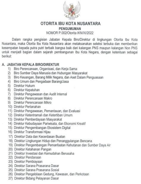 Lowongan Kerja Non PNS Otorita Ibu Kota Nusantara Banyak Posisi Bulan