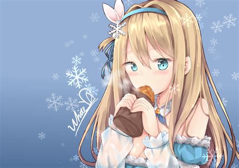 Anthropomorphism Aqua Eyes Blonde Hair Blush Breasts Cleavage Collar