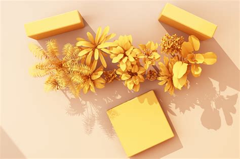 노란색 배경에 격리 된 노란색 색상의 열대 식물의 3d 렌더링 상단보기 0명에 대한 스톡 사진 및 기타 이미지 0명 3차원