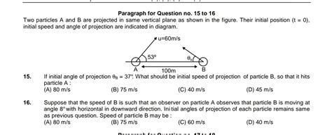 JO Paragraph Question No To Two Particles A And B Are Projected In Same Vertical Plane