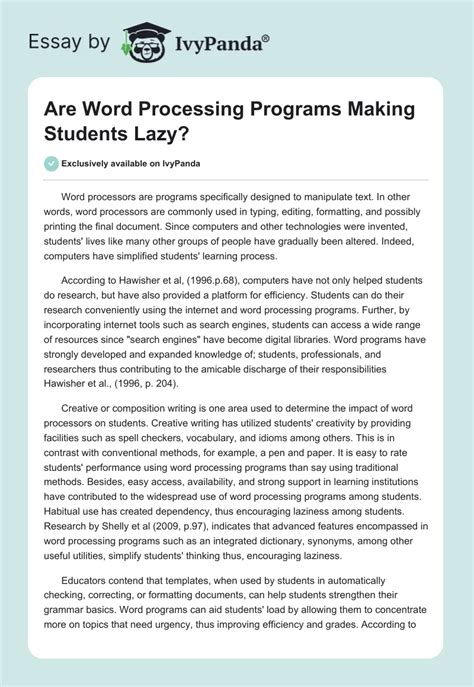 Are Word Processing Programs Making Babes Lazy 884 Words Term Paper Example