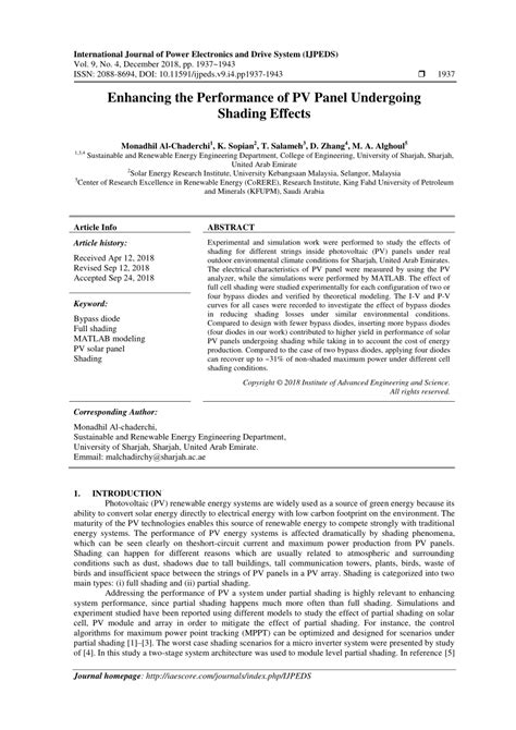 PDF Enhancing The Performance Of PV Panel Undergoing Shading Effects