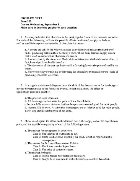Problem SET 1 Chapter 1 2 And 3 PROBLEM SET 1 Econ 100 Due On Wednesday September 8 Make