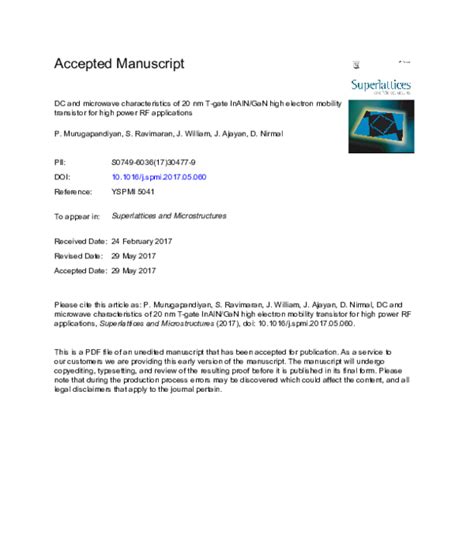 Pdf Dc And Microwave Characteristics Of 20 Nm T Gate Inalngan High Electron Mobility