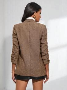 Shein Priv Ruched Sleeve Dual Pocket Solid Blazer Shein Eur